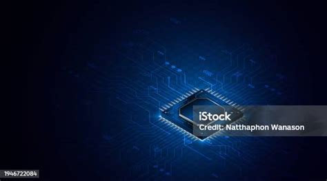 Microchip Processor Circuit Board Technology On Dark Blue Background Stock Illustration