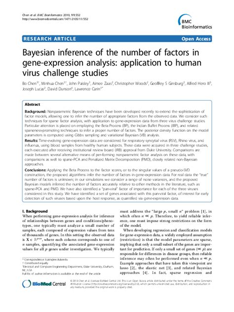 Pdf Bayesian Inference Of The Number Of Factors In Gene Expression Analysis Application To