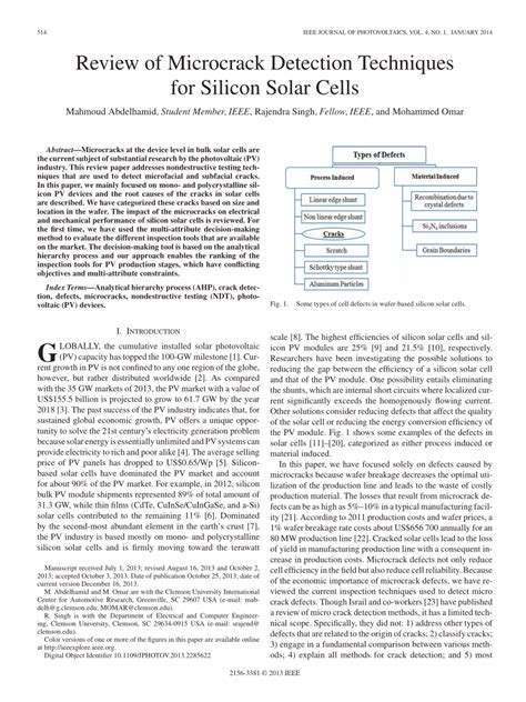 Pdf Review Of Microcrack Detection Techniques For Silicon Solar Cells