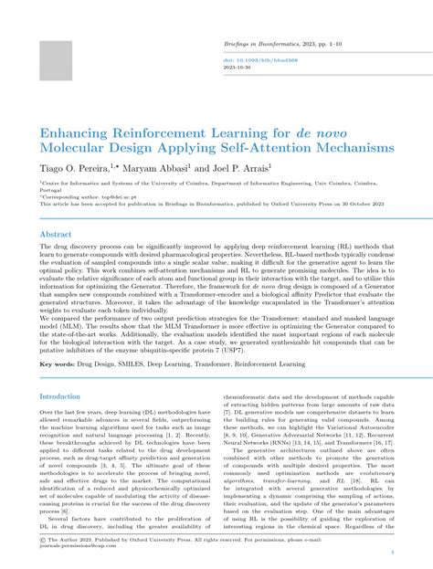 PDF Enhancing Reinforcement Learning For De Novo Molecular Design Applying Self Attention