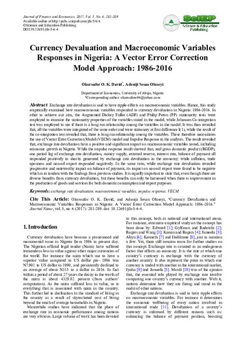 Pdf Currency Devaluation And Macroeconomic Variables Responses In Nigeria A Vector Error