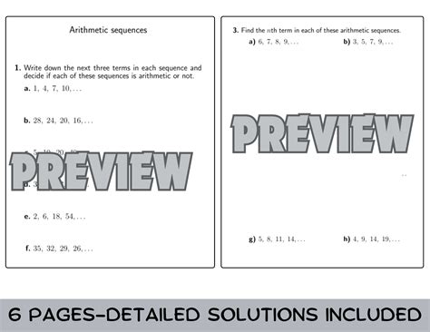 Arithmetic Sequences Worksheet With Solutions Teaching Resources