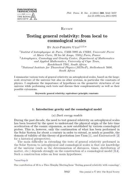Testing General Relativity From Local To Pdf General Relativity Physical Cosmology