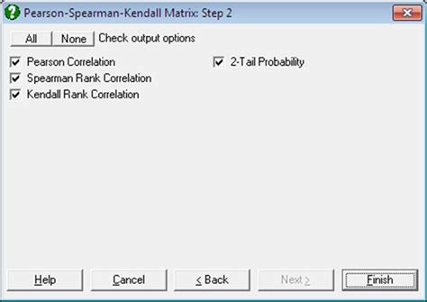 Unistat Statistics Software Pearson Spearman Kendall Correlations Matrix