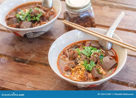 Rice Noodles With Spicy Pork Sauce Nam Ngiao Is A Noodle Soup Or Curry