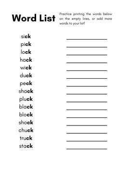 Ck K Ending Digraphs Worksheets No Prep Literacy Workbook TPT