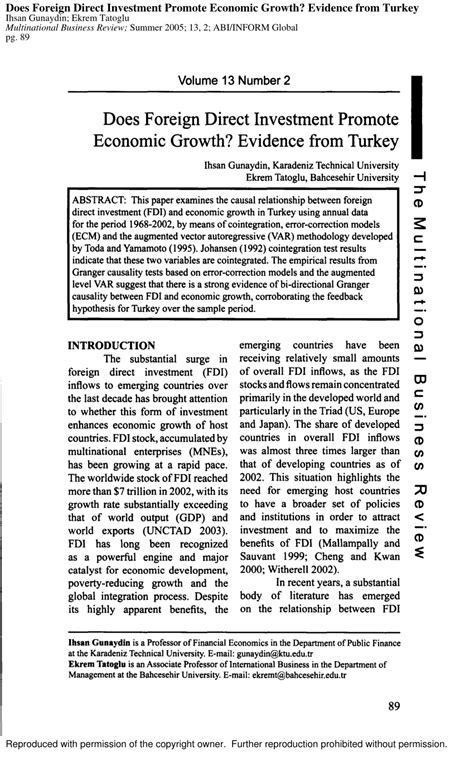 Pdf Does Foreign Direct Investment Promote Economic Growth Evidence From Turkey