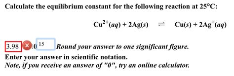 Solved Calculate The Equilibrium Constant For The Following
