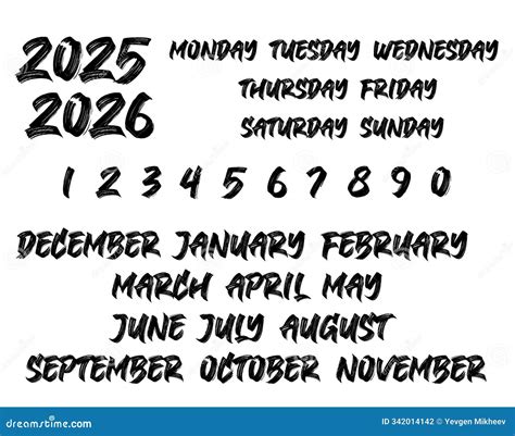 months names line cursive calligraphy set calendar continuous