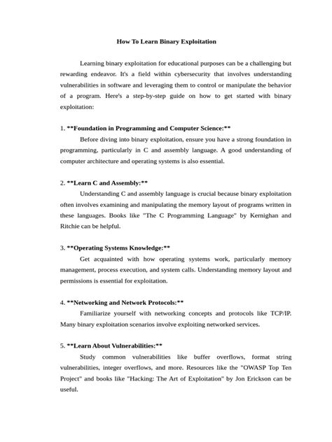 How To Learn Binary Exploitation Pdf Computer Programming Vulnerability Computing