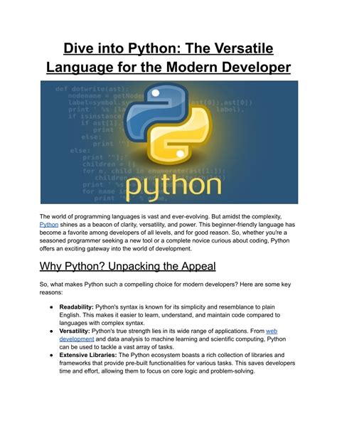 Ppt Dive Into Python The Versatile Language For The Modern Developer
