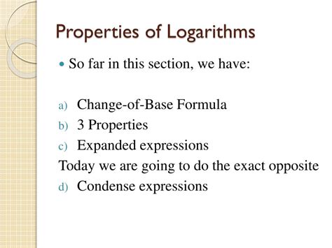PPT Properties Of Logarithms PowerPoint Presentation Free Download ID