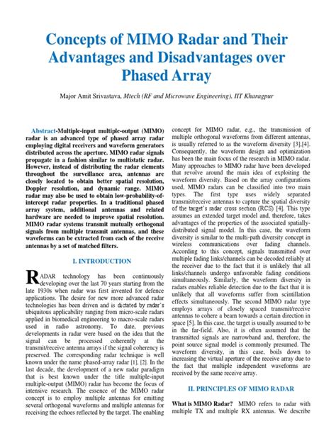 Concepts Of Mimo Radar And Their Adv And Disadv Over Phased Array Pdf Radar Mimo