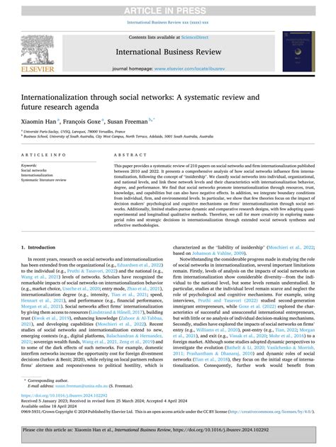 Pdf Internationalization Through Social Networks A Systematic Review And Future Research Agenda