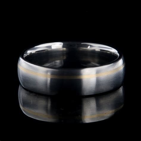 Titanium Mens Wedding Band 14k Yellow Gold Inlay 6mm Comfort Fit