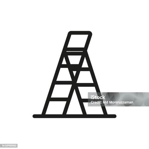 건물 사다리 솔리드 아이콘입니다 흰색 배경에 집 수리 글리프 스타일 픽토그램을위한 사다리 건설 홈 빌딩 및 개조 표지판 모바일 개념 및 웹 디자인 벡터 그래픽 스톡