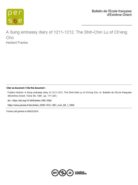 A Sung Embassy Diary Of 1211 1212 The Shih Chin Lu Of Cheng Cho Article Pdf