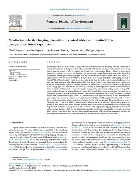 Monitoring Selective Logging Intensities In Central Africa With