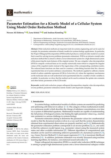 Pdf Parameter Estimation For A Kinetic Model Of A Cellular System