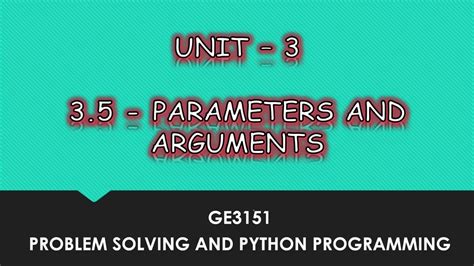 Parameters And Arguments In Python Tamil Unit 3 Cse P14 Ge3151 Quick Through Youtube