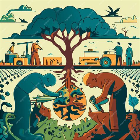 Premium Vector Sustainable Synergy Humans And Nature Collaborate For Ecosystem Regeneration