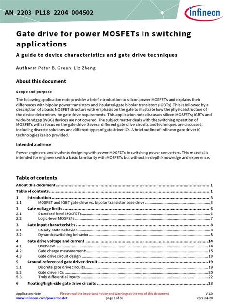 Infineon Gate Drive For Power Mosfets In Switchtin Applications Applicationnotes V01 00 En Pdf