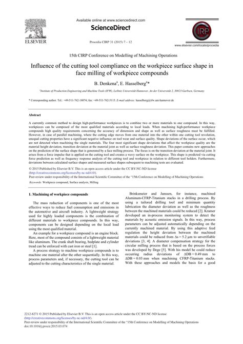Pdf Influence Of The Cutting Tool Compliance On The Workpiece Surface Shape In Face Milling Of