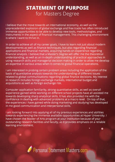 Masters Personal Statement Example