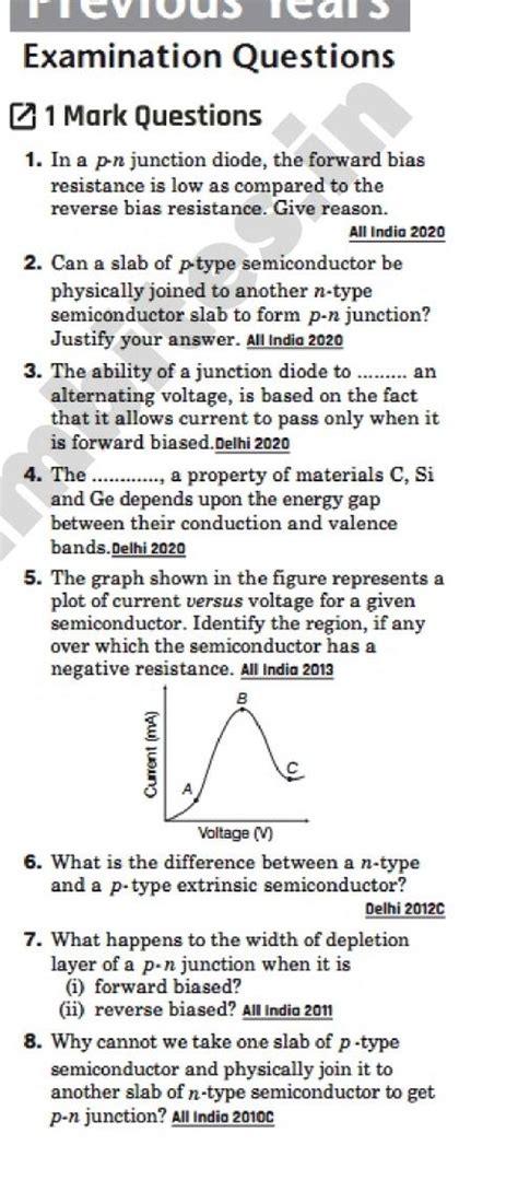 Examination Questions1 Mark Questions1 In A P N Junction Diode The Fo