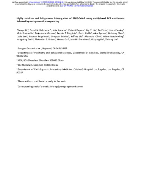 Pdf Highly Sensitive And Full Genome Interrogation Of Sars Cov 2 Using Multiplexed Pcr