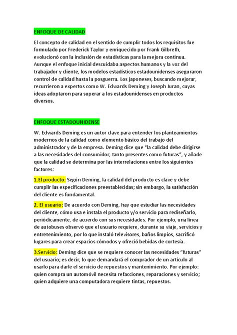 Enfoque De Calidad Enfoque De Calidad El Concepto De Calidad En El