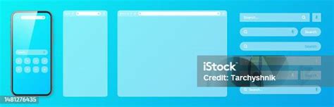 스마트 폰 다양한 검색 창 템플릿이있는 투명한 인터넷 브라우저 창 검색 상자 주소 표시줄 및 텍스트 필드가 있는 웹 사이트 엔진 웹 사이트 Ui 인터페이스 요소 벡터 그림