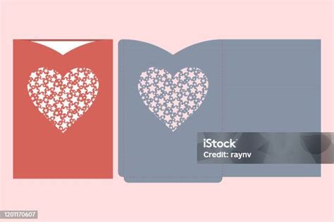 별 무늬 하트가 있는 레이저 컷 포켓 봉투 절단용 템플릿입니다 레이스 하트와 결혼식 초대또는 발렌타인 인사말 카드 모형 결혼식에 대한 스톡 벡터 아트 및 기타 이미지