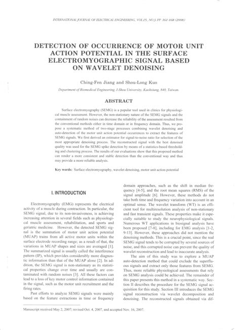 Pdf Detection Of Occurrence Of Motor Unit Action Potential In The