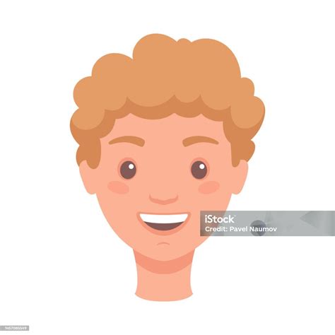행복한 얼굴 표정과 감정 웃음 전면 벡터 그림을 보여주는 남자 머리 갈색 머리에 대한 스톡 벡터 아트 및 기타 이미지 갈색 머리 감정 개념 Istock