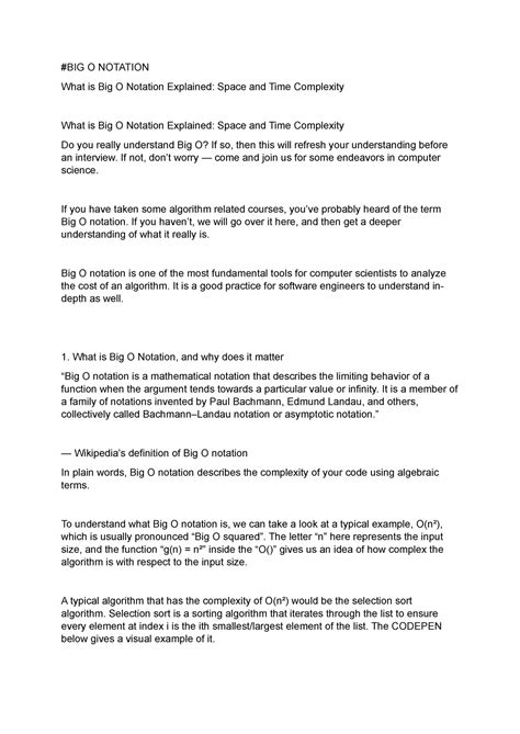 Big O Notation Introduction Big O Notation What Is Big O Notation