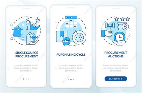 Blue Onboarding Mobile App Screen Showcasing Procurement Process Examples Vector Auction