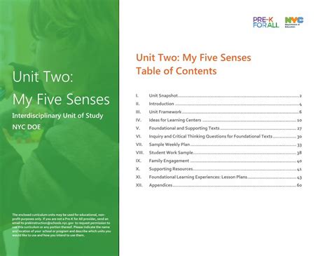 Pdf Unit Two My Five Senses Unit Two Table Of Contents My · 2