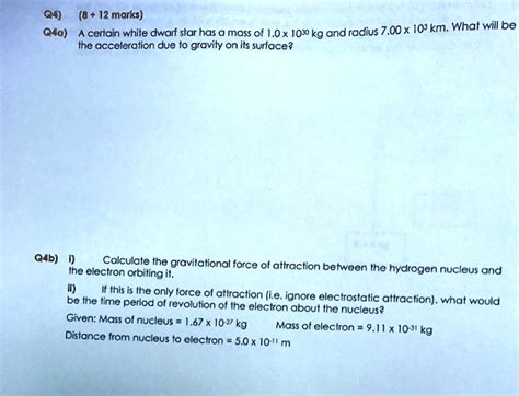 Solved Q48 12 Marks The Acceleration Due To Gravity On Its Surface