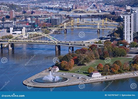 Pittsburgh`s Downtown Skyline And Bridges Editorial Photography Image