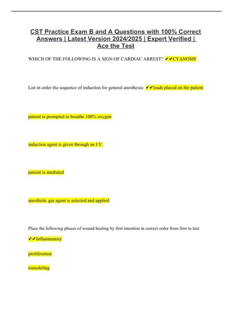 Cst Practice Exam B And A Questions With 100 Correct Answers Latest