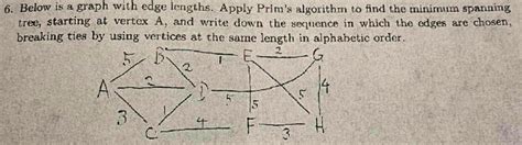 Solved 6 Below Is A Graph With Edge Lengths Apply Prims
