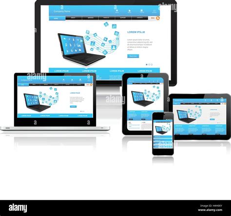 responsive website template on multiple devices stock vector image