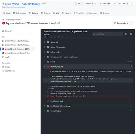 Issue Occurred When Trying To Build Opencv Node Binding Prebuilt Using Github Windows 2019