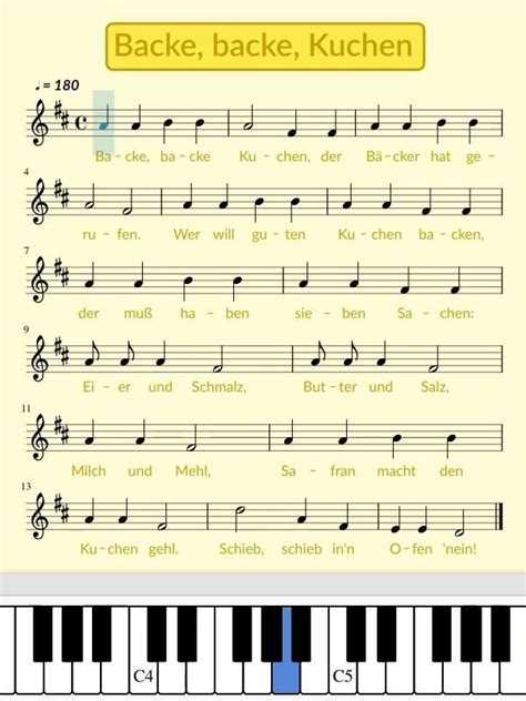 Backe Backe Kuchen Deutsches Kinderlied Text Und Noten Original Songs Piano Sheet Music