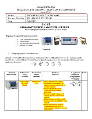 EET 117 LAB 1 22W Lab 1 Centennial College ELECTRICAL ENGINEERING TECHNICIAN TECHNOLOGY