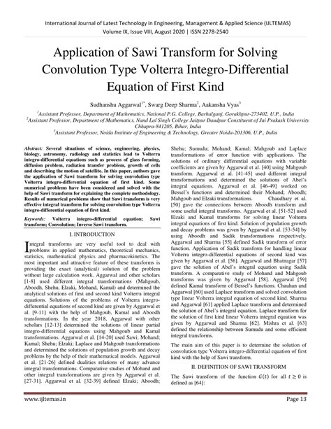 Pdf Application Of Sawi Transform For Solving Convolution Type
