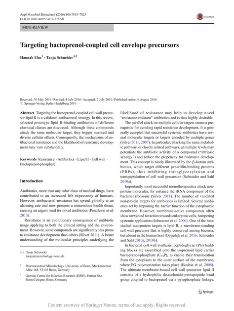 Targeting Bactoprenol Coupled Cell Envelope Precursors Request Pdf