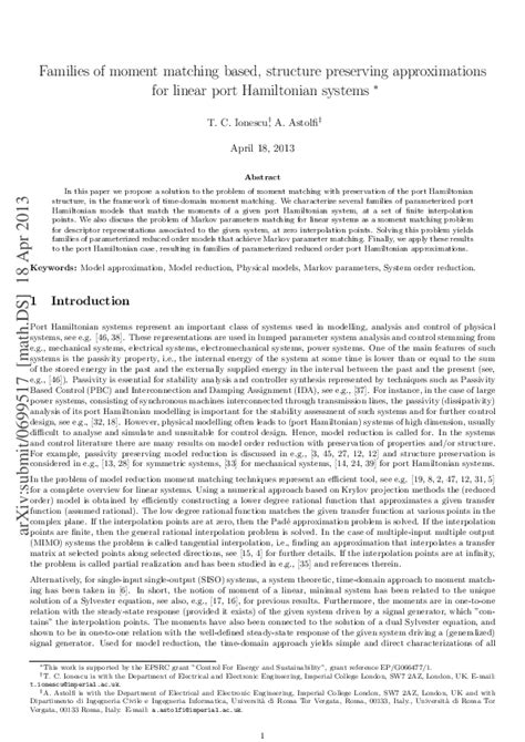 Pdf Families Of Moment Matching Based Structure Preserving Approximations For Linear Port