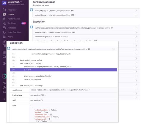 04 Odoo Sentry Error Log Ventortech
